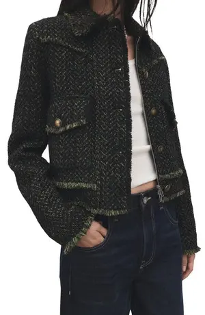 Mango Zip Front Tweed Jacket