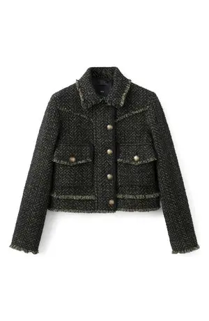 Mango Zip Front Tweed Jacket