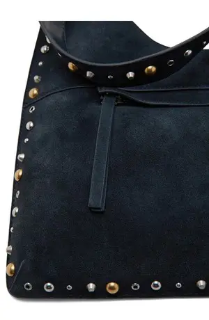 Mango Studded Suede Shoulder Bag