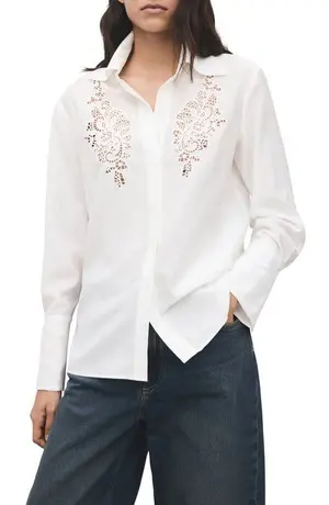 Mango Embroidered Lace Inset Button-up Shirt