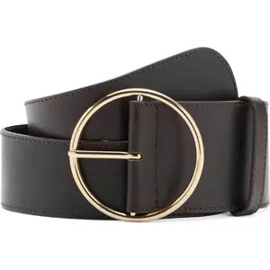 Mango Round Buckle Leather Wide Belt