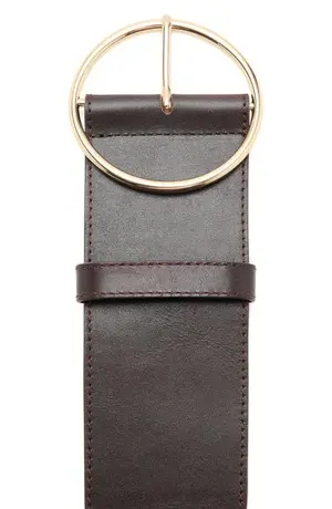 Mango Round Buckle Leather Wide Belt