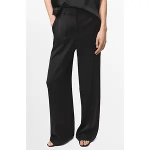 Mango Satin Straight-leg Pants - Black