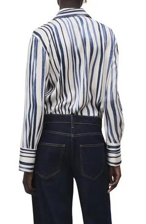 Mango Striped Satin Button-up Shirt - Navy