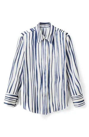 Mango Striped Satin Button-up Shirt - Navy