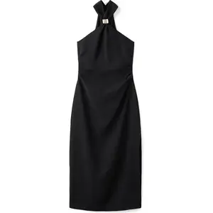 Mango Pleated Mock Neck Midi Dress