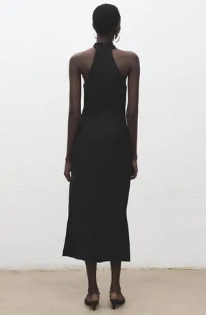 Mango Pleated Mock Neck Midi Dress