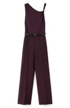 Mango Twist Strap Belted Jumpsuit - Wine