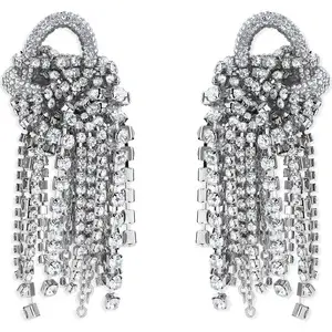 AREA Messy Chain Drop Earrings - Clear Crystal/silver