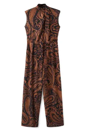 Mango Paisley Sleeveless Jumpsuit - Burnt Orange