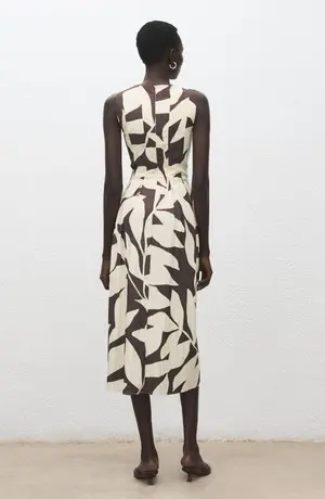 Mango Printed Sleeveless Flare Midi Dress
