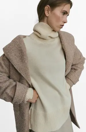 Mango Lapels Bouclé Coat - Beige