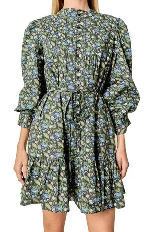 English Factory Cotton Mock Neck Button-up Minidress