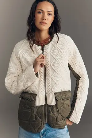 Anthropologie Mixed Knit Zip-up Jacket