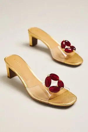 CECELIA NEW YORK Jessy Beaded Mules - Butter/red