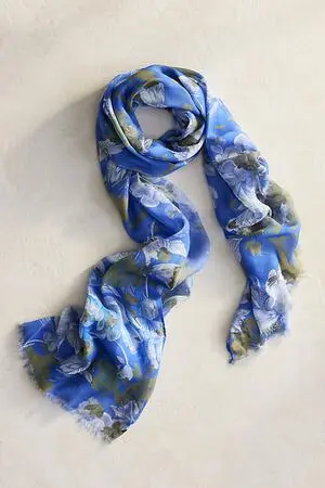 ELIZABETH GILLETT Peony Toile Scarf - Blue