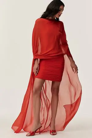 DEME BY GABRIELLA Sloane Overlay Cape Dress - Red