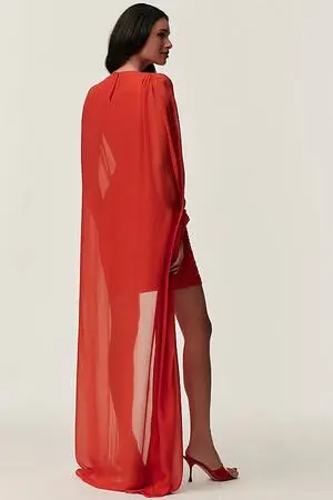 DEME BY GABRIELLA Sloane Overlay Cape Dress - Red