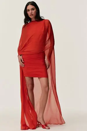 DEME BY GABRIELLA Sloane Overlay Cape Dress - Red