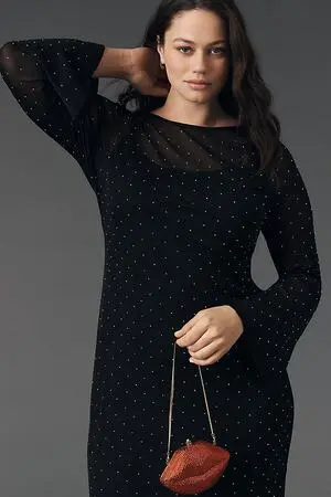 NEVER FULLY DRESSED Long-sleeve Mesh Midi Dress