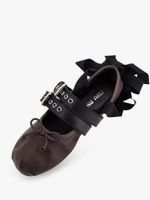 Miu Miu Leather Flats - Brown