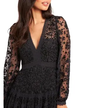 NEEDLE & THREAD Celestia Ribbon Long Sleeve Gown - Graphite