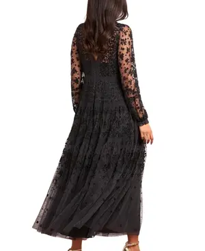 NEEDLE & THREAD Celestia Ribbon Long Sleeve Gown - Graphite