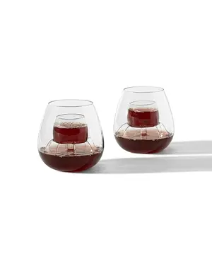 UNCOMMON GOODS Stemless Fountain Aerating Wine Glasses, Set Of 2 - Natural