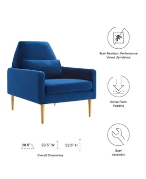 MODWAY Liliana Performance Velvet Armchair - Navy