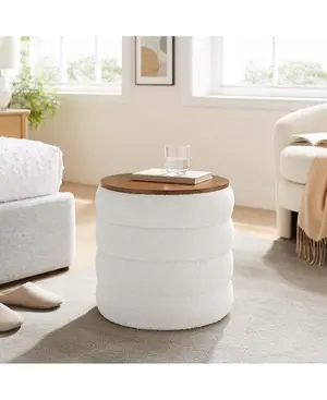 MODWAY Mezzo Round Boucle Fabric Storage Ottoman - Cloud