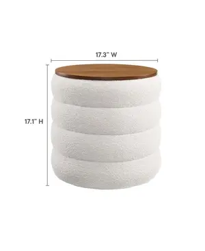MODWAY Mezzo Round Boucle Fabric Storage Ottoman - Cloud