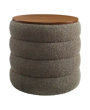 MODWAY Mezzo Round Boucle Fabric Storage Ottoman - Pebble