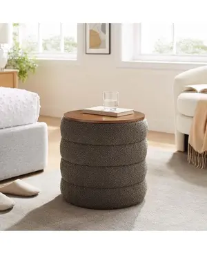 MODWAY Mezzo Round Boucle Fabric Storage Ottoman