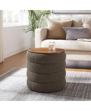 MODWAY Mezzo Round Boucle Fabric Storage Ottoman