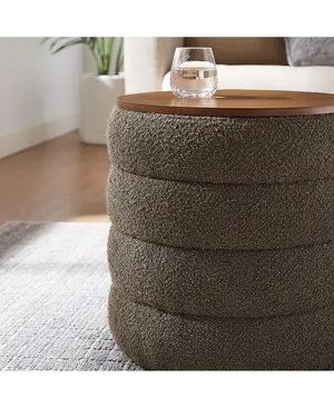 MODWAY Mezzo Round Boucle Fabric Storage Ottoman