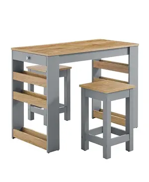 MODWAY Galley Kitchen Island And Stool, Set Of 3 - Oak Gray