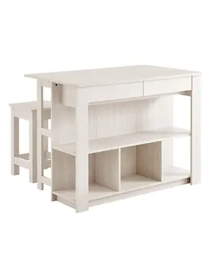 MODWAY Meadowbrook Kitchen Island And Stool, Set Of 3 - White Maple