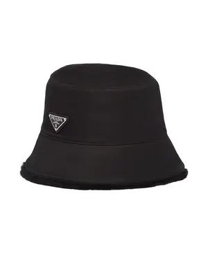 Prada Re-nylon And Shearling Bucket Hat - Black