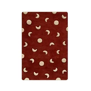 MAISON DEUX Rug Moons Print 2.6 X 3.9 Ft Brick Red / Gold Print