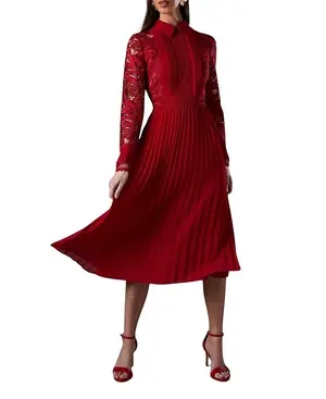 Coast Long Sleeve Midi Shirt Dress - Red