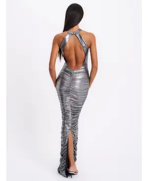 MISS CIRCLE NEW YORK Abril Glitter Backless Gown