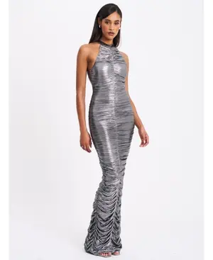 MISS CIRCLE NEW YORK Abril Glitter Backless Gown