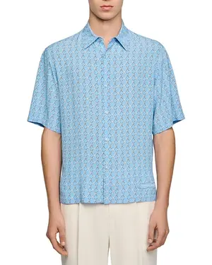 Sandro Link Print Loose Fit Shirt - Sky Blue