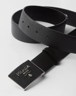 Prada Saffiano Leather Belt With Metal Buckle - Black