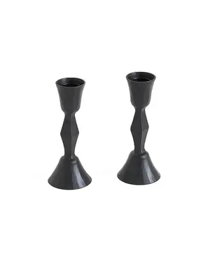 CREATIVE WOMEN Low Diamond Handforged Iron Candle Stand, Set Of 2 - Black
