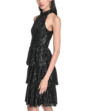 Eliza J Mock Neck Tiered Skirt Cocktail Dress