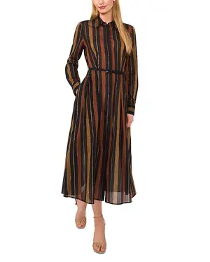 Women's Sheer Striped Tiered Shirtdress