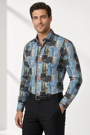 MASUTTO Concord Print Button-up Long Sleeve Shirt