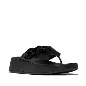 Fitflop F-mode Beaded Chain Leather Sandals - Black