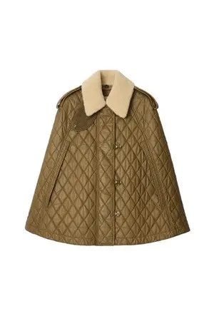 Burberry Quilted Cotton Heath Cape With Shearling Collar